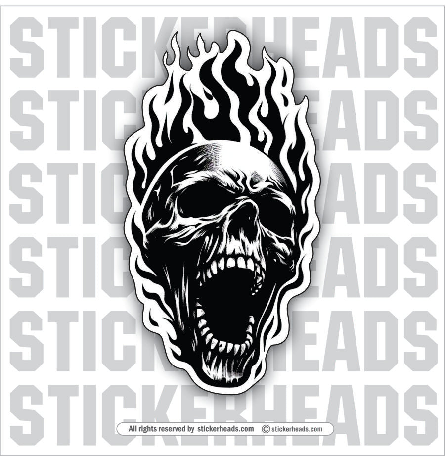 FIRE Skull BLACK & WHITE - Skull Sticker – Stickerheads Stickers