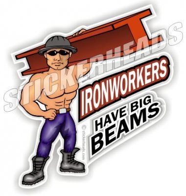 Big Beams - Cartoon Guy - Ironworker Ironworkers Iron Worker Sticker ...