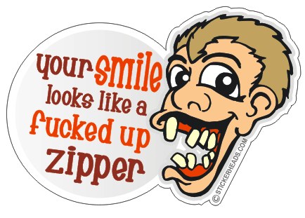 Your Smile Looks like a Fucked Up Zipper - Funny Sticker – Stickerheads ...