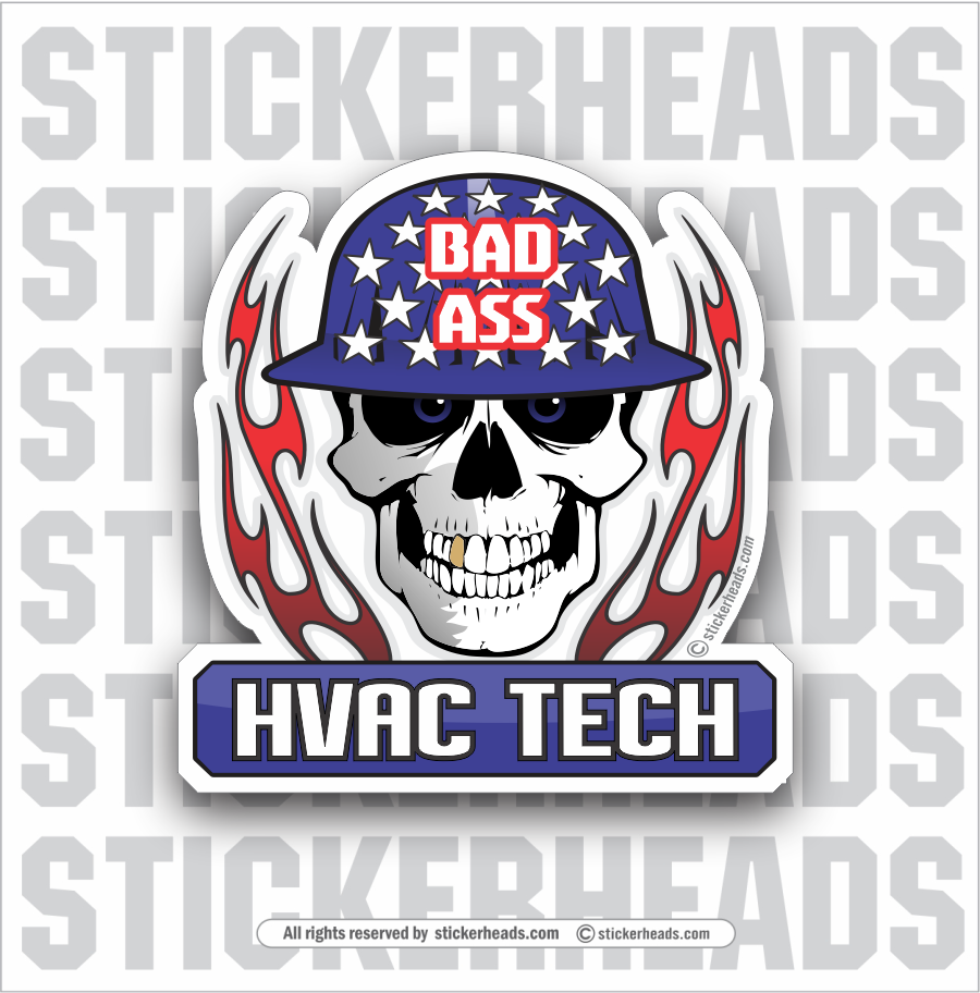 BAD ASS HVAC Tech Flame Skull - HVAC Sticker – Stickerheads Stickers