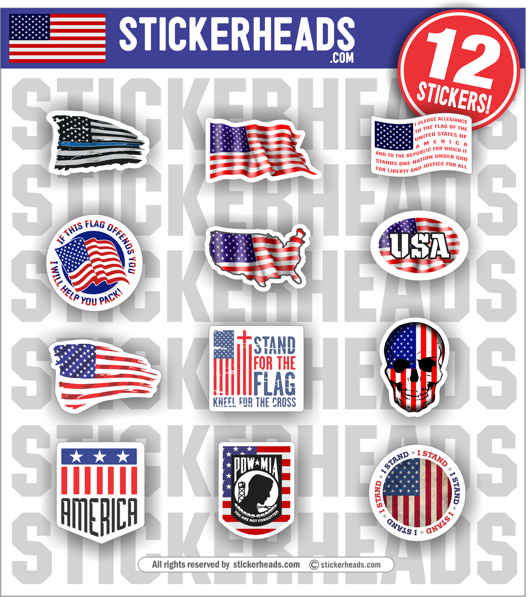 USA US Flag - Patriotic - 12 Pack Stickers – Stickerheads Stickers
