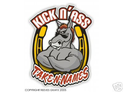 Kick N' Ass Take N Names donkey - Funny Sticker – Stickerheads Stickers