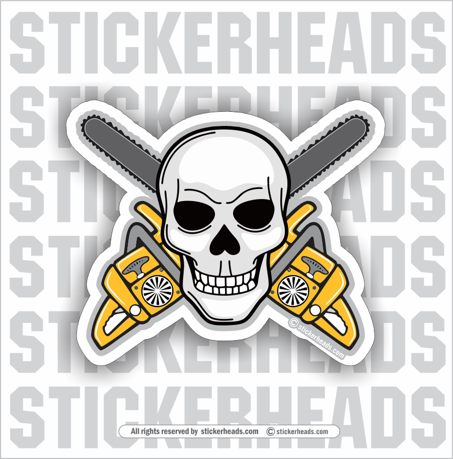 Skull With Crossed Chainsaws - Loggers Logging Sticker – Stickerheads ...